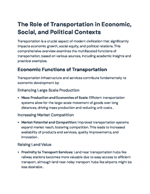 [Solved] The importance of transport policies and regulations in an ...