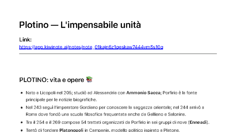 Plotino: Vita, Opere e Unità Ontologica - PLOTINO Unit - Studocu