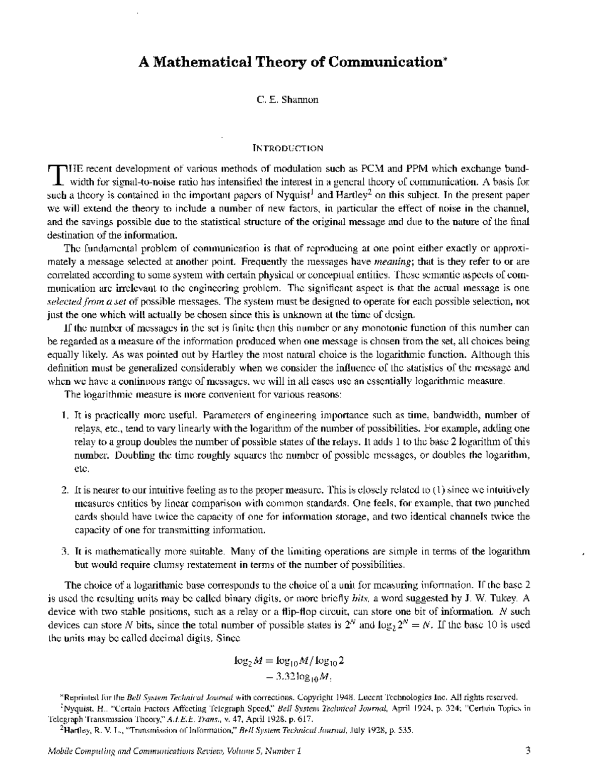 Mathematical Theory of Communication: An Intro to Info Theory - Studocu