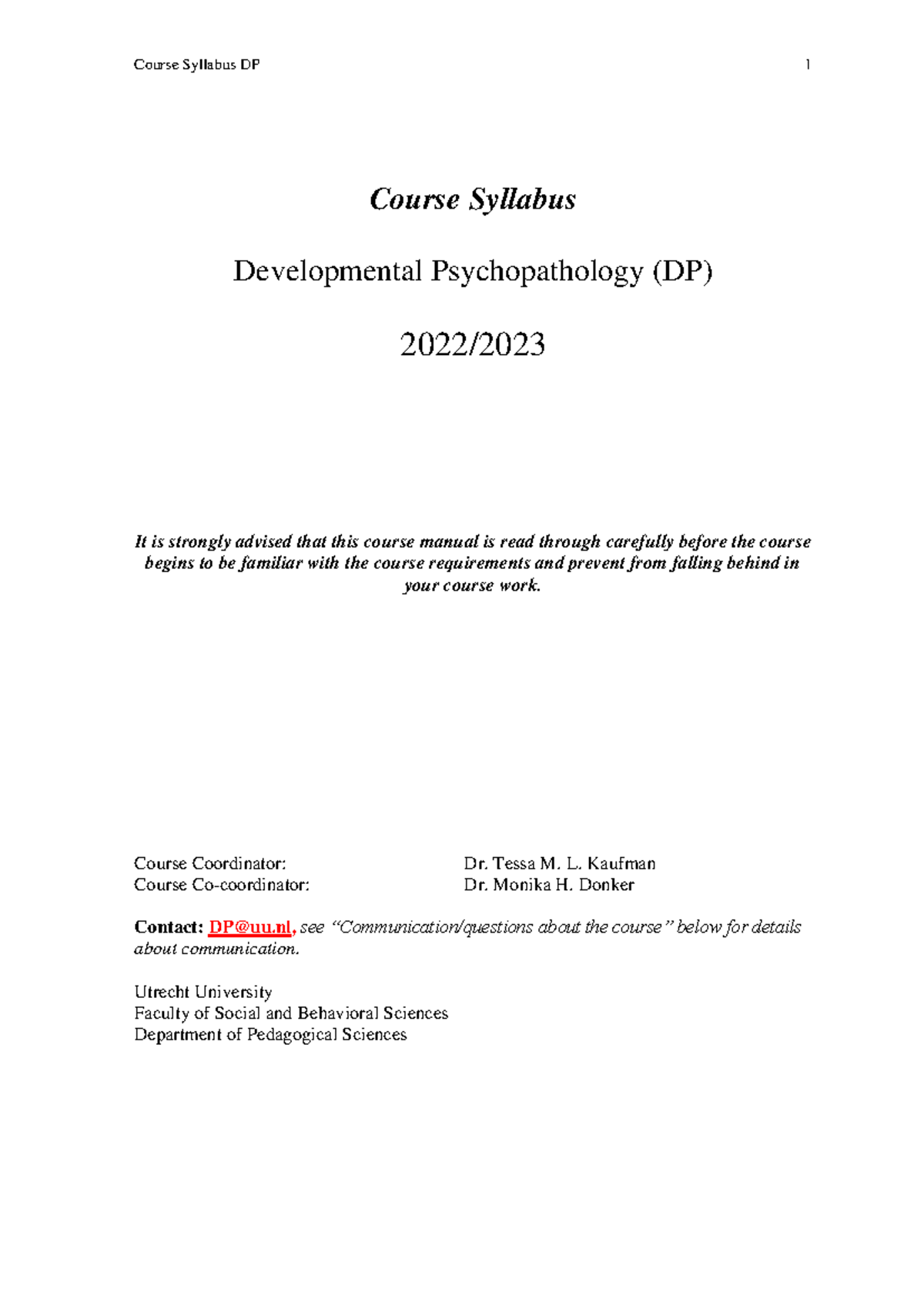DP 2022 Course Manual: Essentials for Developmental Psychopathology ...