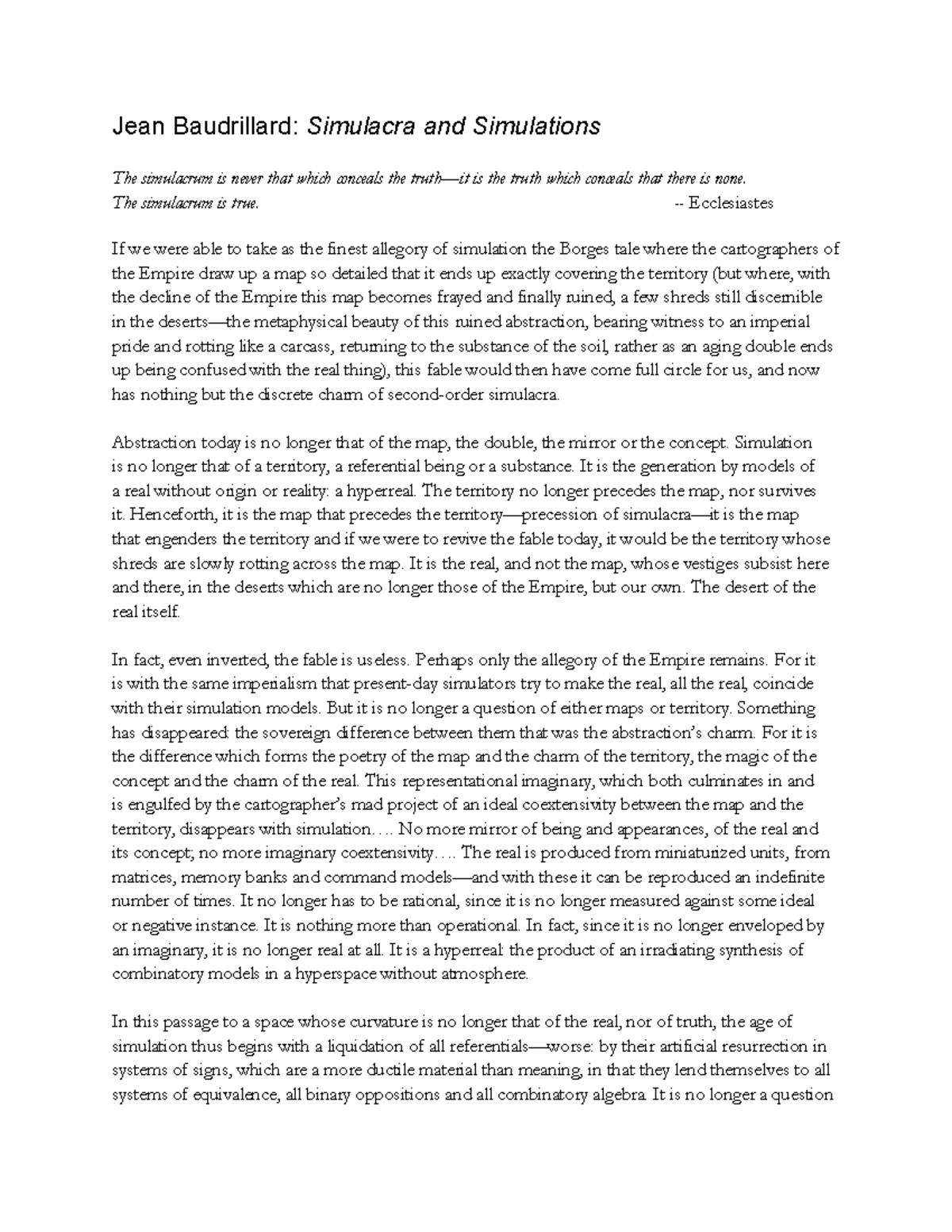 Jean Baudrillard: The Nature of Simulacra and Hyperreality Analysis ...