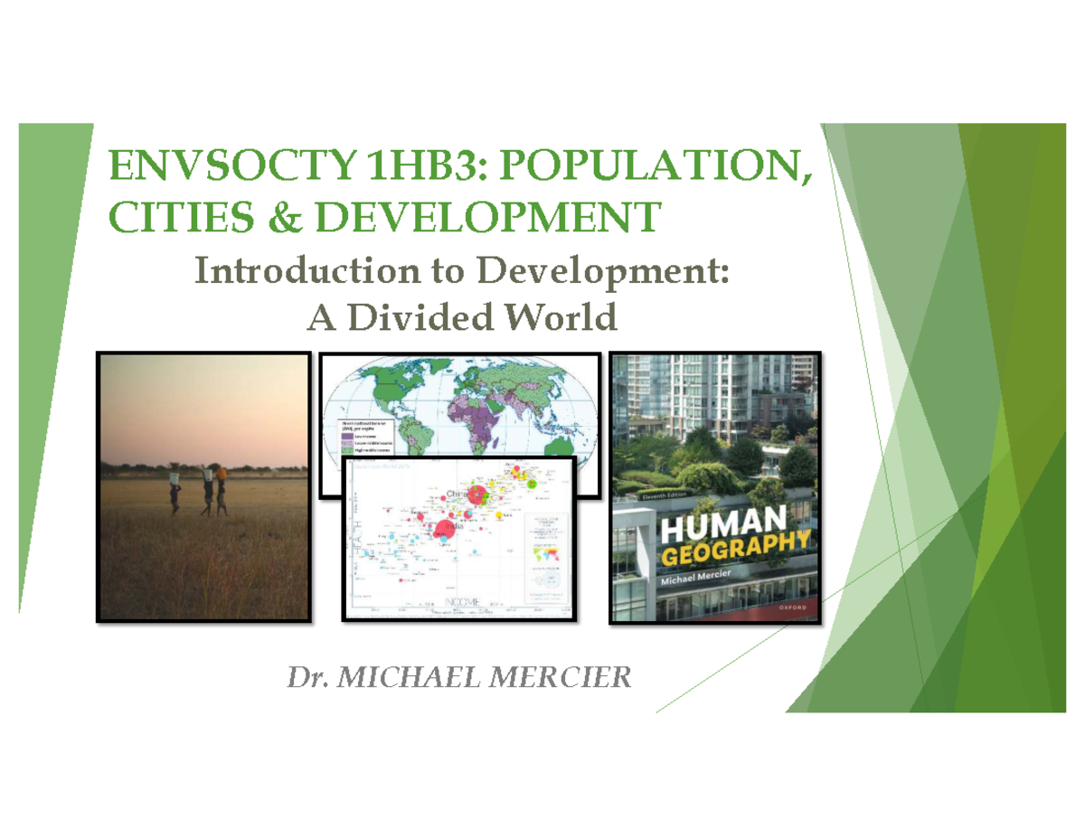 ENVSOCTY 1HB3: Lecture 5 on Development Theories and Concepts - Studocu