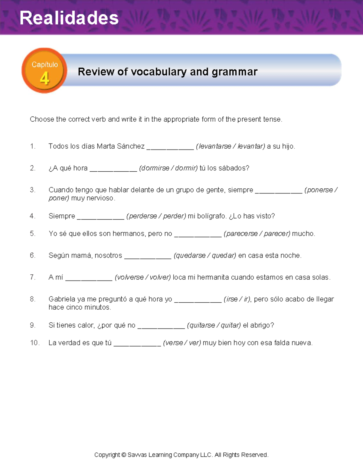 Realidades 4: Vocabulary & Grammar Review Activity 1 - Studocu