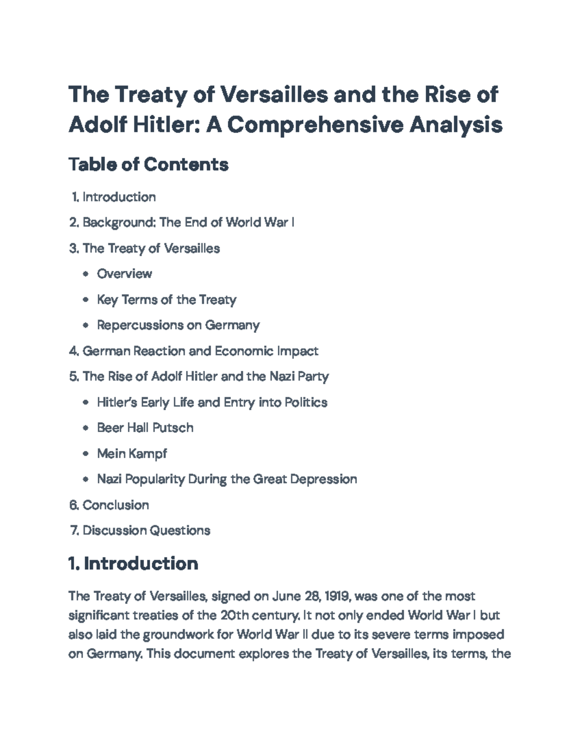 The Treaty of Versailles and the Rise of Adolf Hitler: An Analysis ...