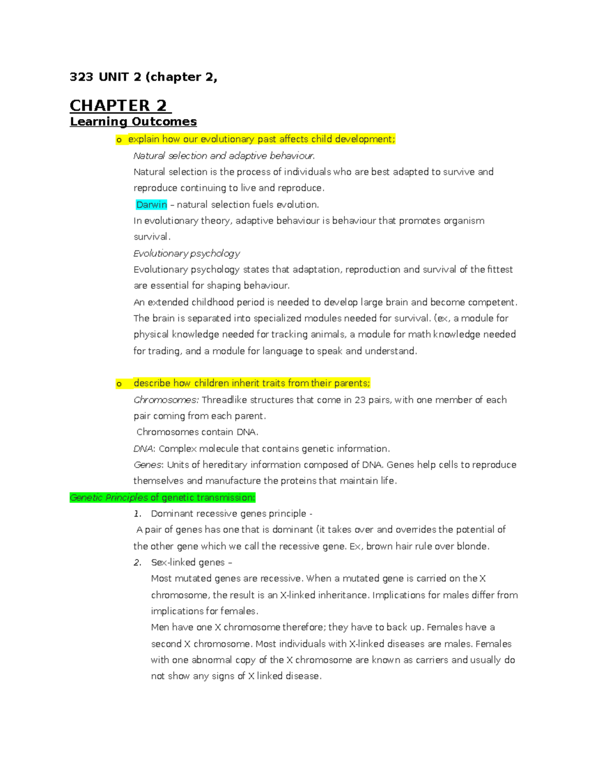 323 UNIT 2 - notes - 323 UNIT 2 (chapter 2, CHAPTER 2 Learning Outcomes ...