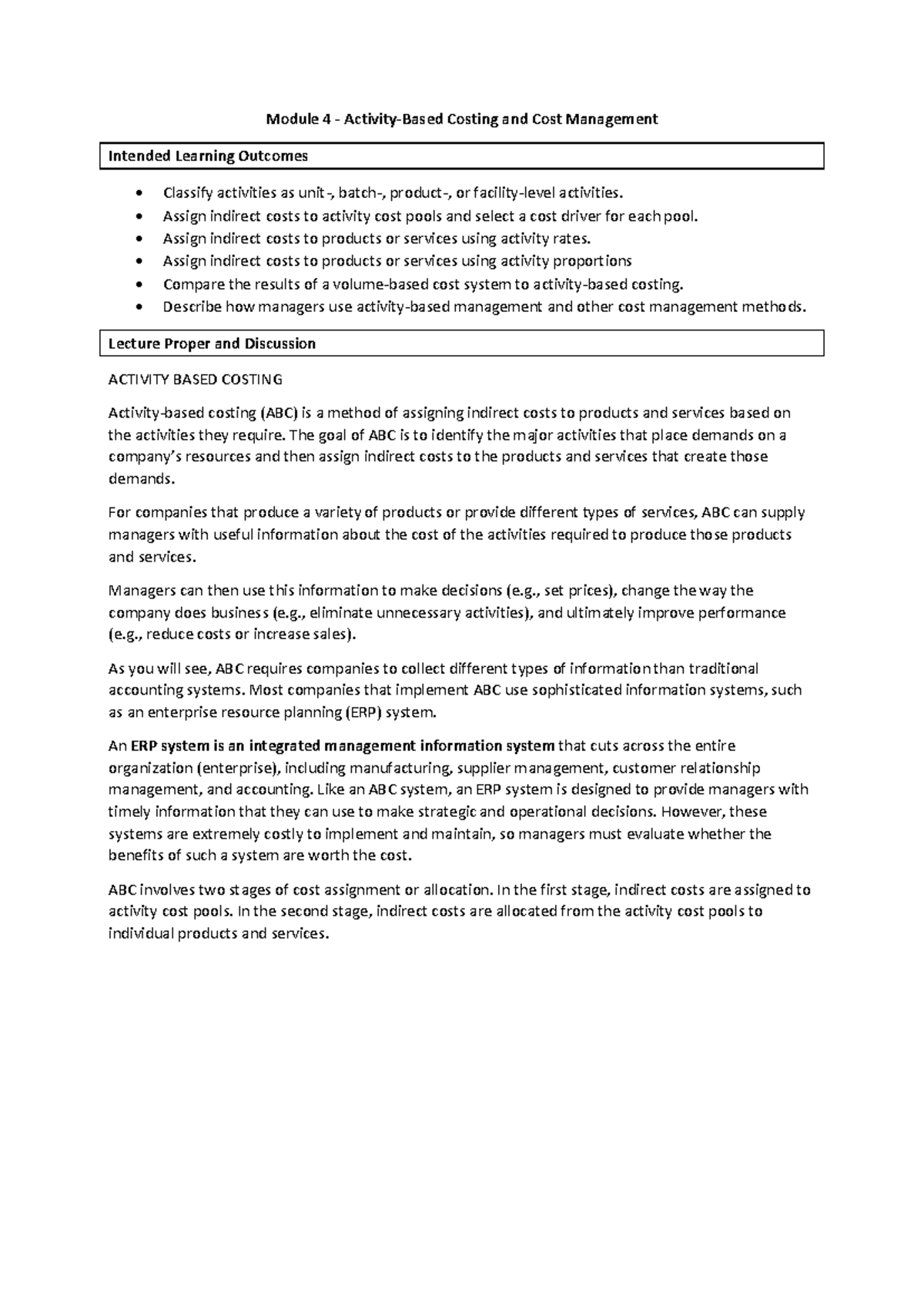 Managerial Accounting M4: Activity-Based Costing & Cost Management ...