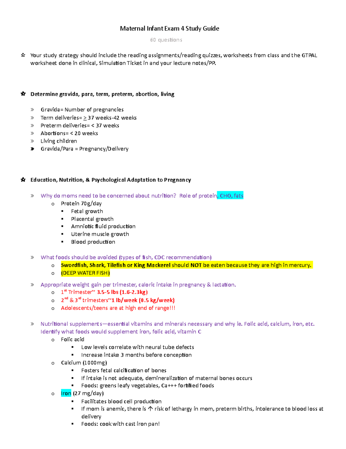 Maternal Infant Exam 4 Study Guide copy - Maternal Infant Exam 4 Study ...