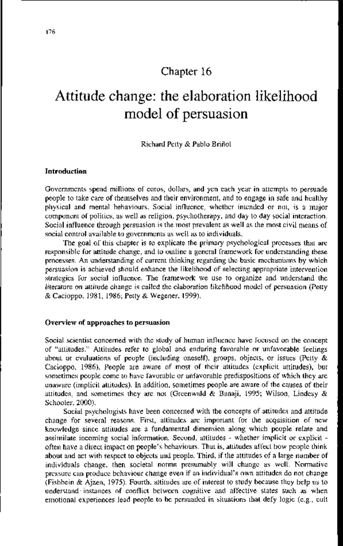 176 Chapter 16: Attitude Change and the Elaboration Likelihood Model of ...
