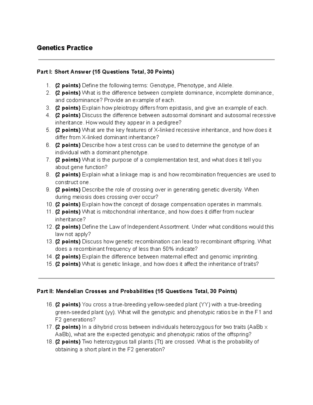 Genetics Practice 1: Understanding Key Concepts and Applications - Studocu