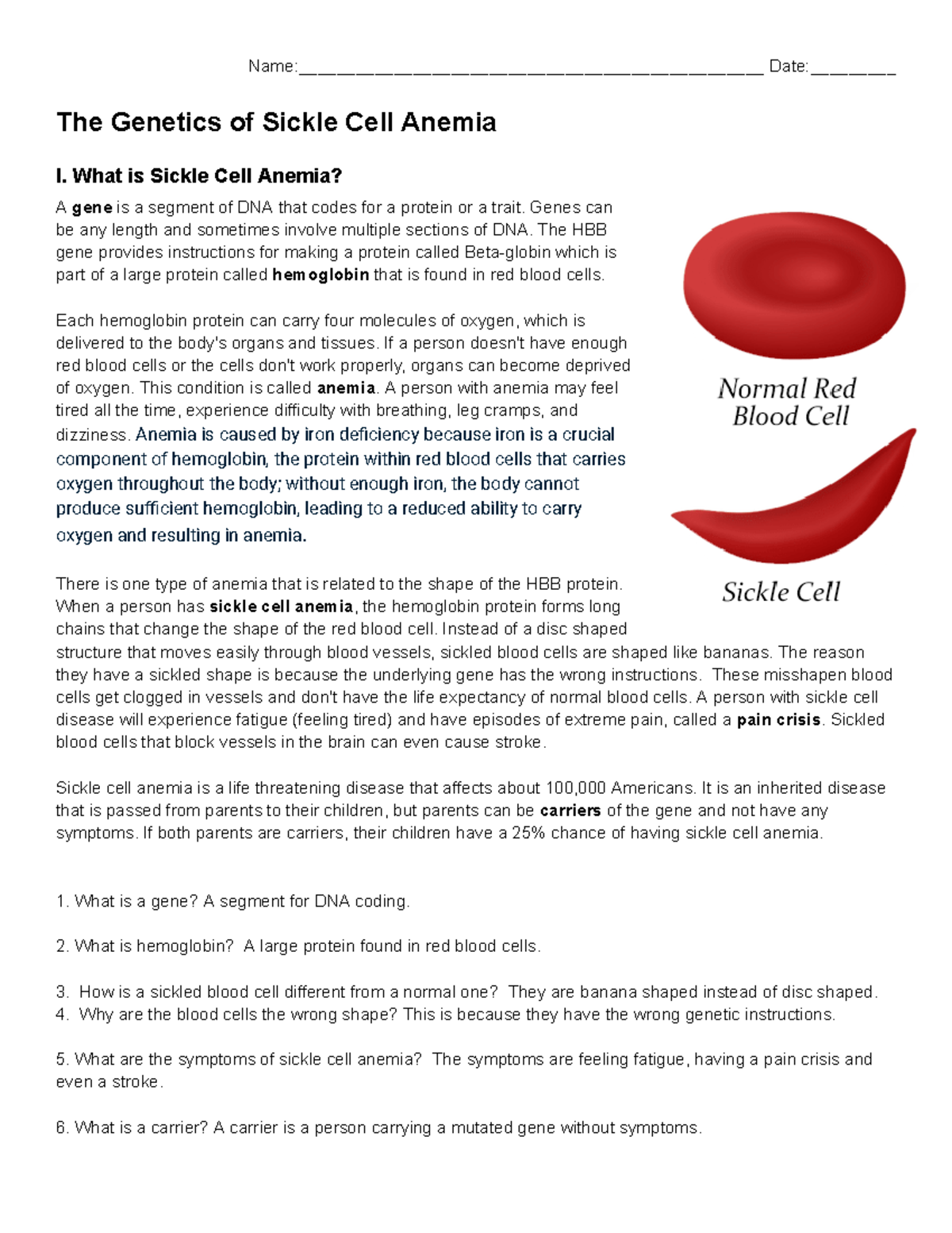 Samantha Bernal- Martinez - 362025 Genetics of Sickle Cell Anemia ...