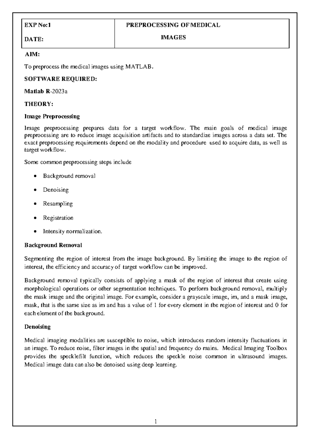 Applied Medical Image Processing Lab Manual 2024 - Studocu