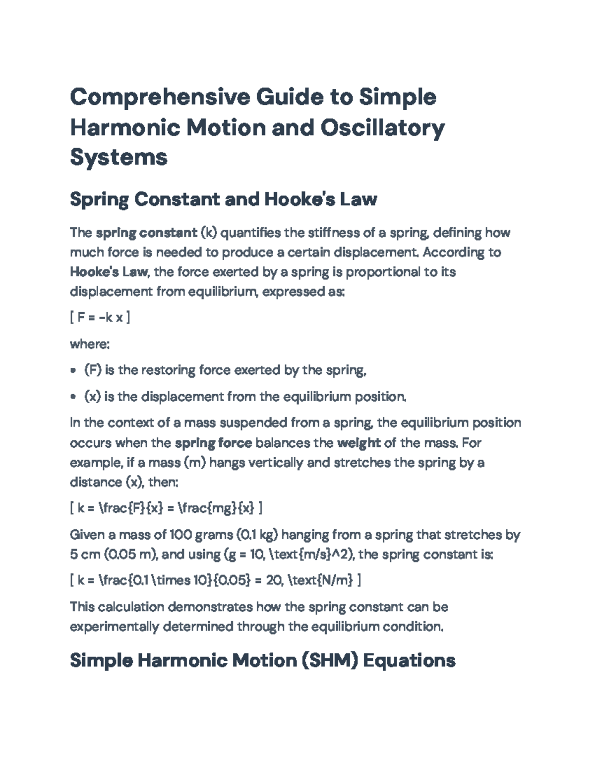 Comprehensive Guide to Simple Harmonic Motion (PHYS 101) - Studocu