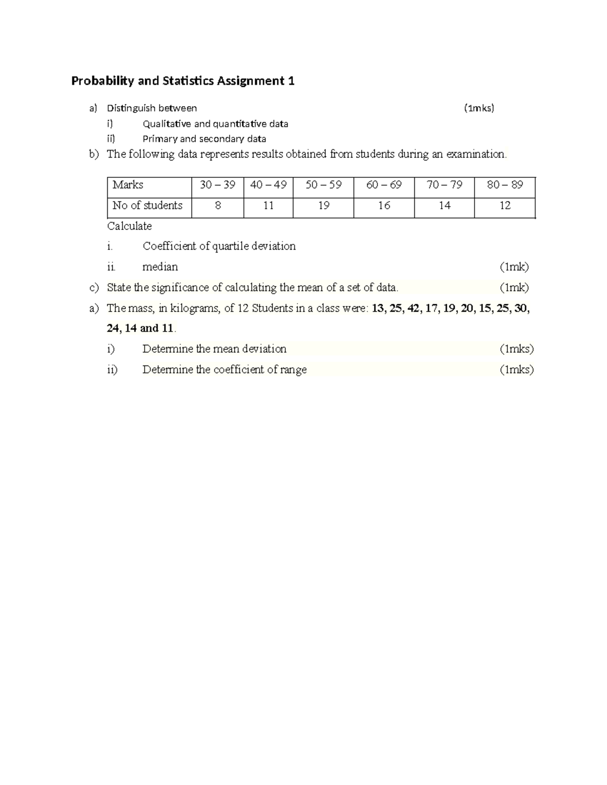 ASS 1: Probability & Statistics Data Analysis and Calculations - Studocu
