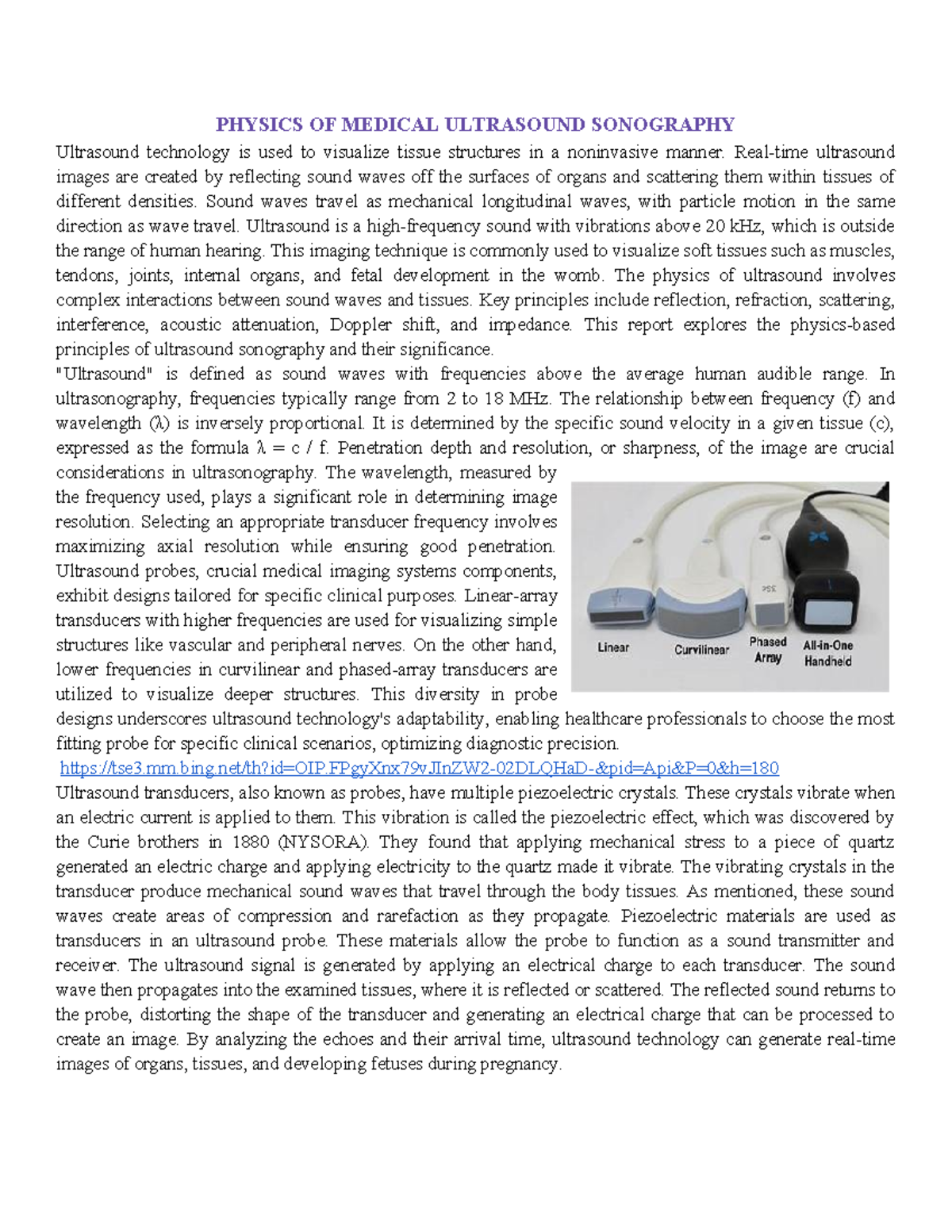 AS91522 - Application of Physics Principles in Ultrasound Sonography ...