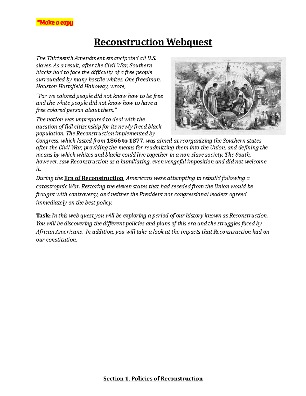 Reconstruction Webquest Insights: Policies, Amendments & Society - Studocu