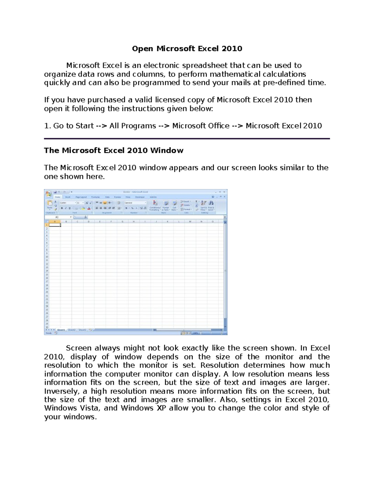Excel 2010: Opening and Navigating the Interface - Studocu