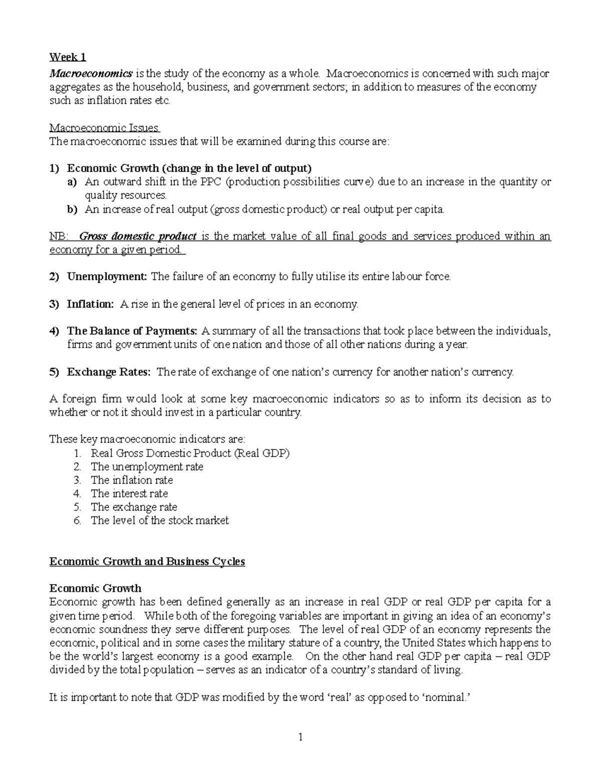 My Lecture Notes - Worksheet - Week 1 Macroeconomics is the study of ...