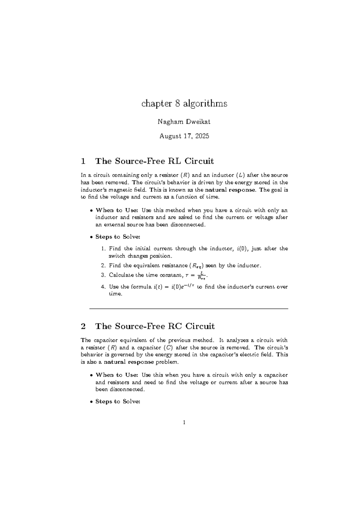 Chapter 8: RL and RC Circuit Analysis (Course Code: EE 101) - Studocu