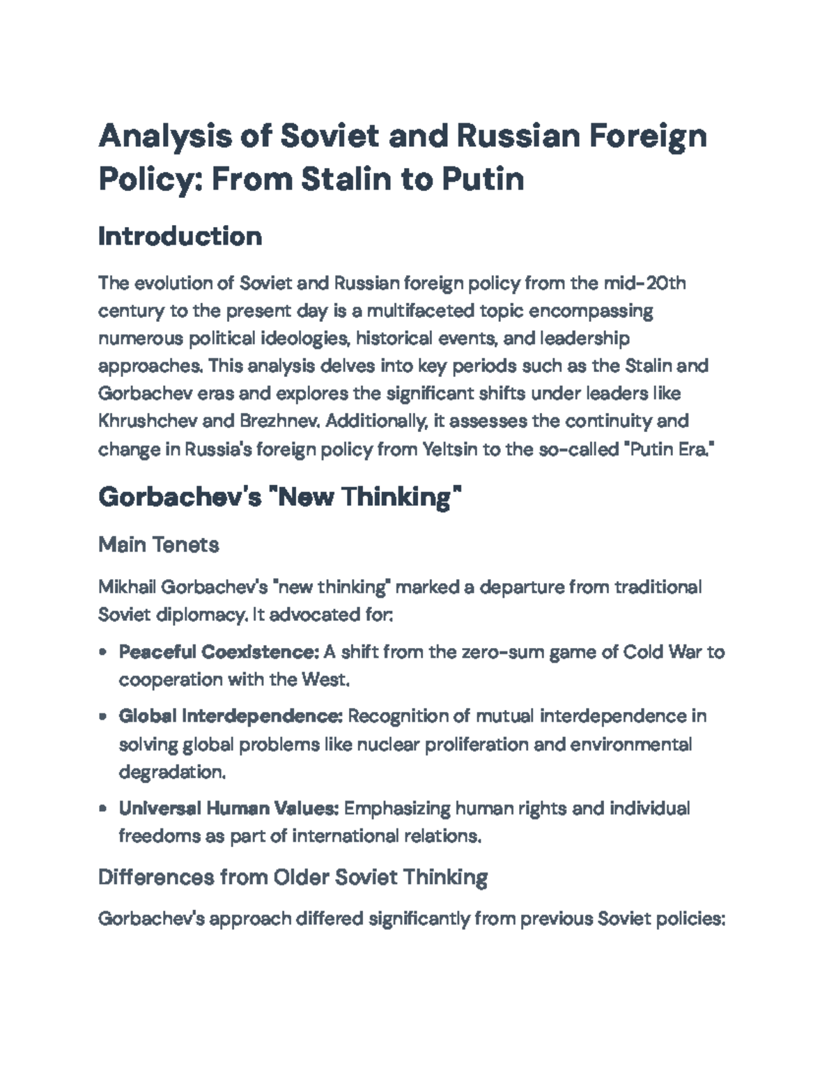 Analysis of Soviet and Russian Foreign Policy: From Stalin to Putin ...
