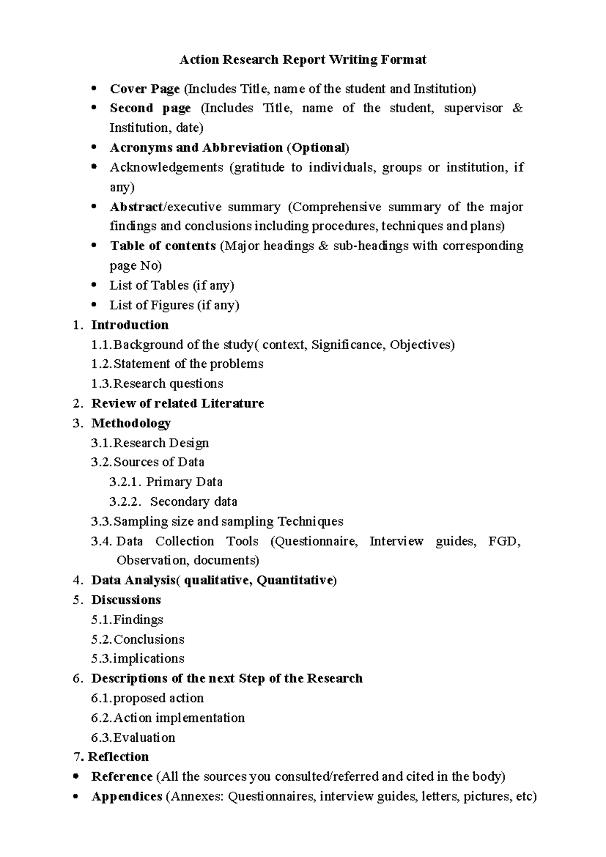 Action Research Report Writing Format Guide - Studocu