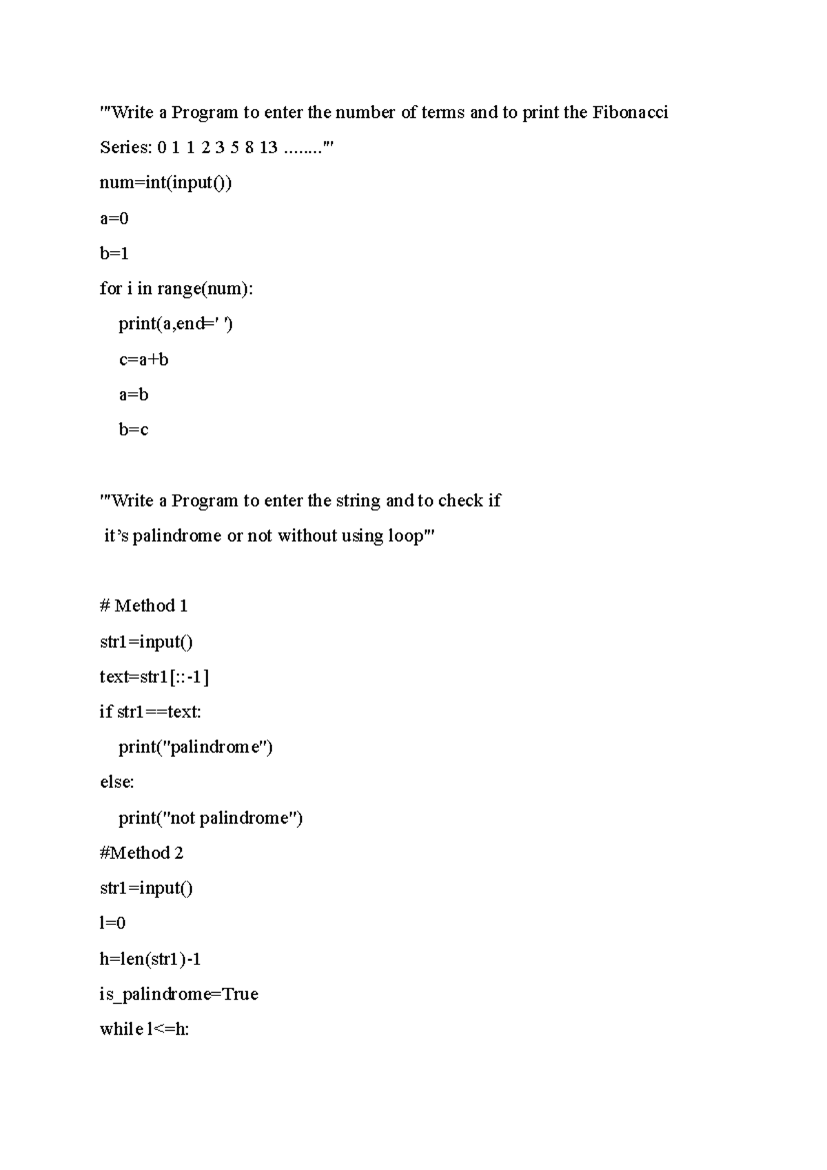 Programming Exercises: Fibonacci, Palindrome, Perfect Number, and ...