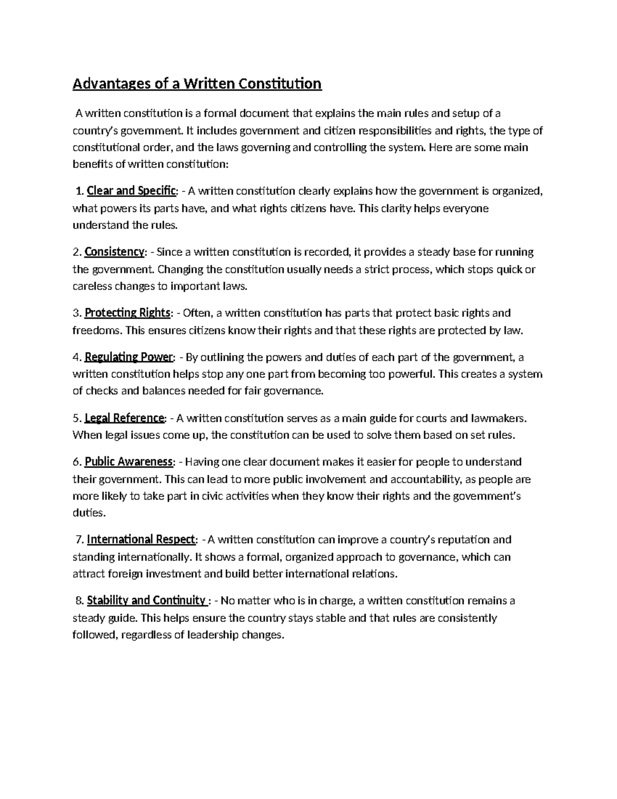Benefits of a Written Constitution: Key Advantages Explained - Studocu