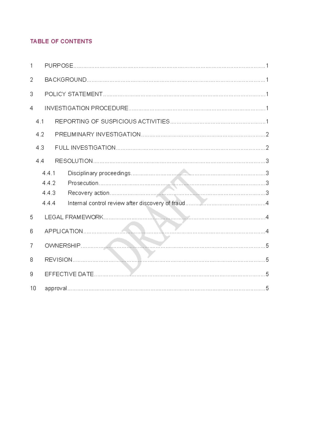 Template Investigation Policy - TABLE OF CONTENTS 1 - Studocu