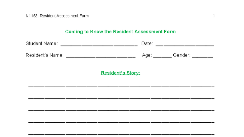 N1163: Resident Assessment Form 1 & 2 Overview and Guidelines - Studocu