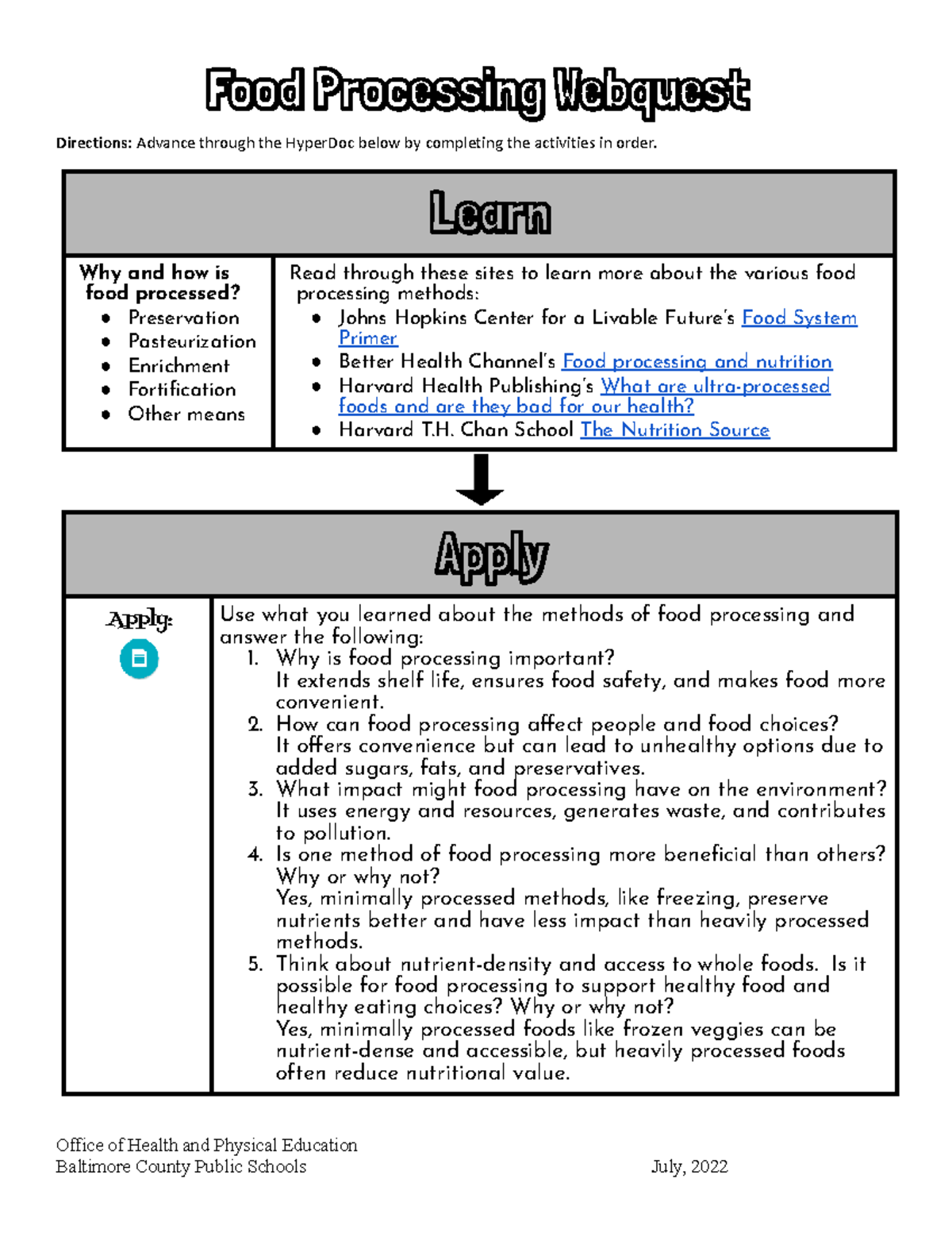 U7L2 Food Production Webquest 2 - Food Processing Webquest Directions ...