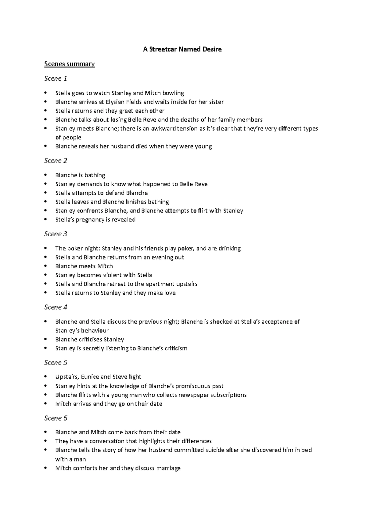 A Streetcar Named Desire: Scenes Summary & Character Analysis Notes ...