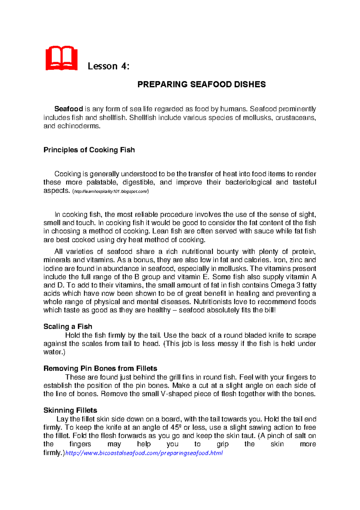 Preparing Seafood Dishes - Lesson 4: PREPARING SEAFOOD DISHES Seafood ...
