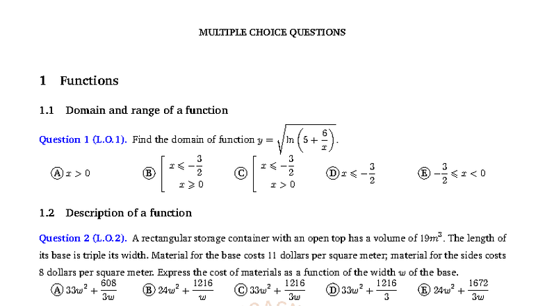 CAL 1 - Comprehensive Exercise Book: Multiple Choice Questions - Studocu