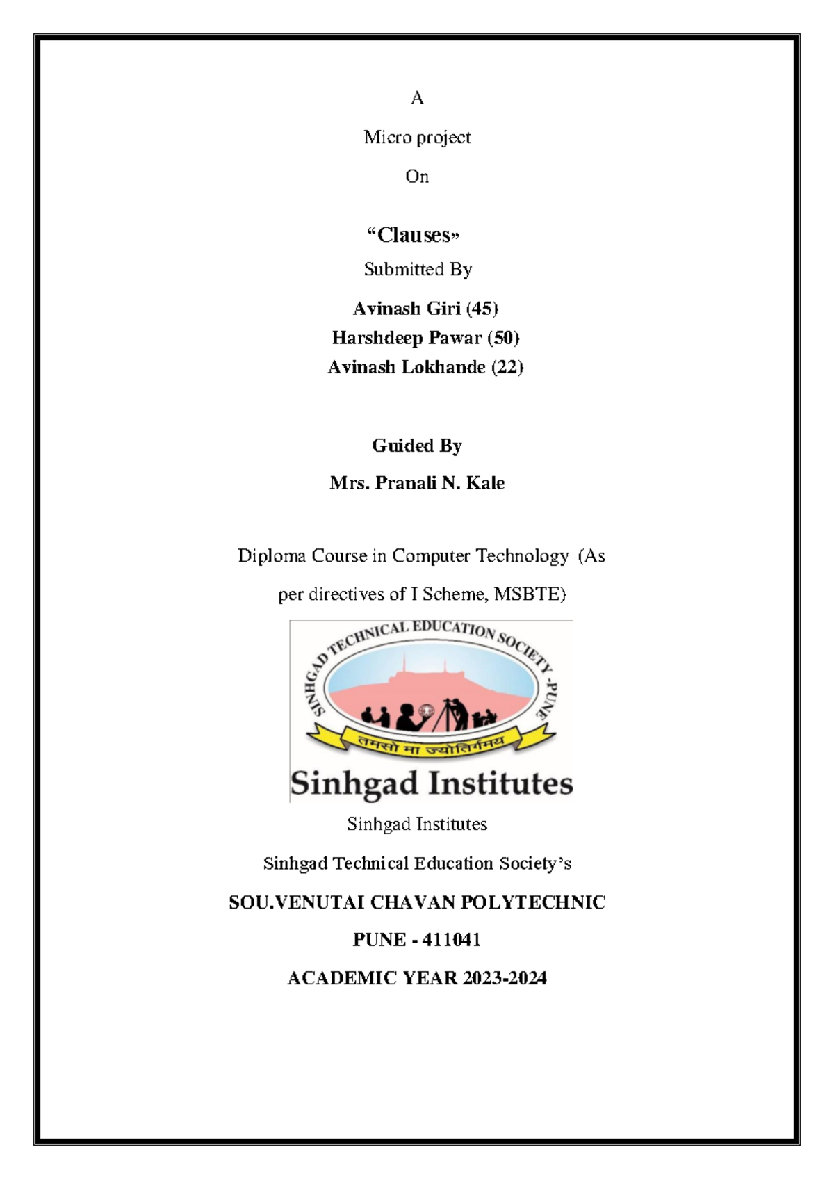 DMS Micro-Project Report on SQL Clauses (22319) by Avinash & Team - Studocu