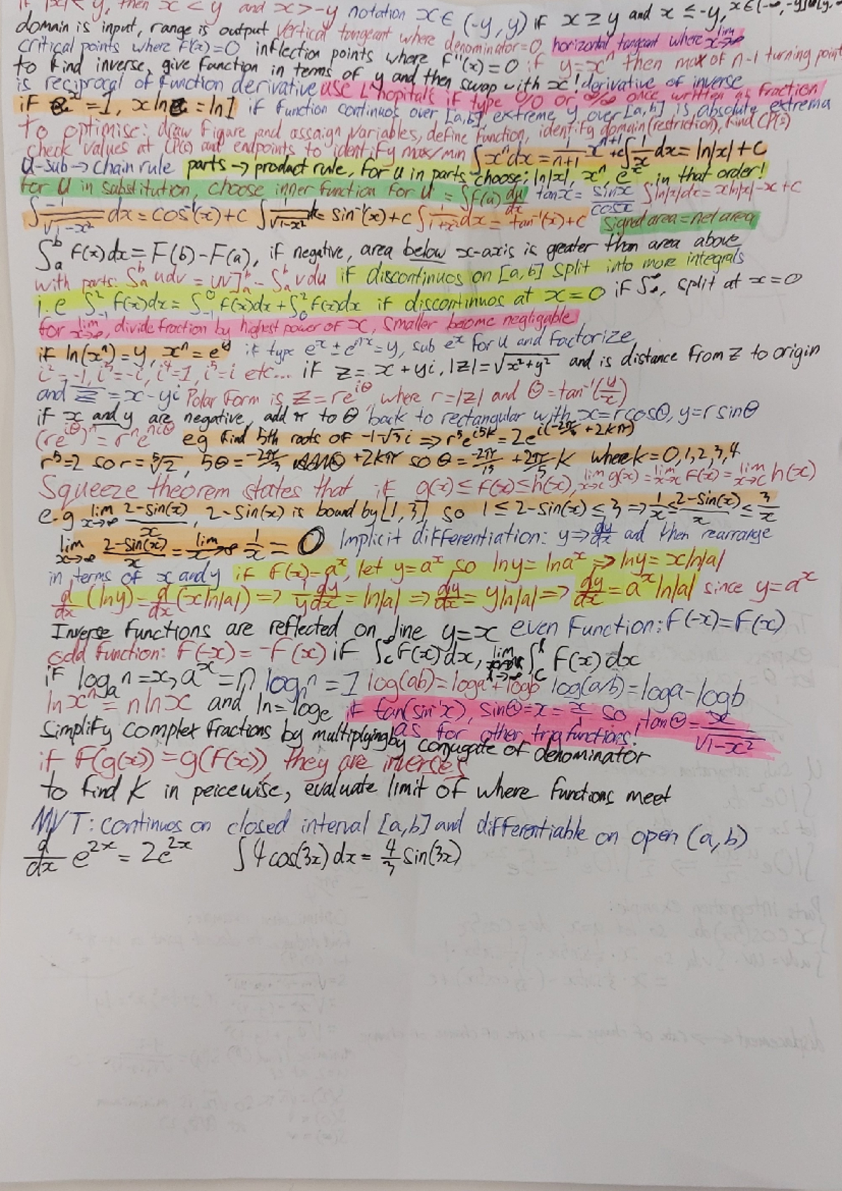 EMTH118 Final Exam Cheat Sheet - Backside Summary - Studocu