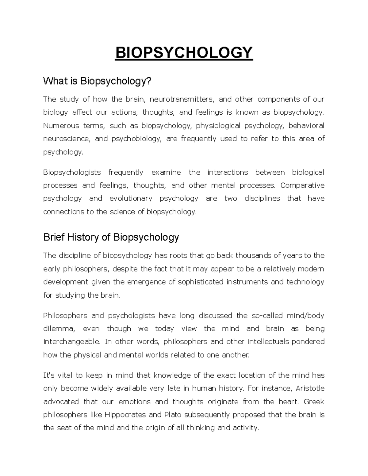 BIO 101: Understanding Biopsychology and Brain Imaging Techniques - Studocu