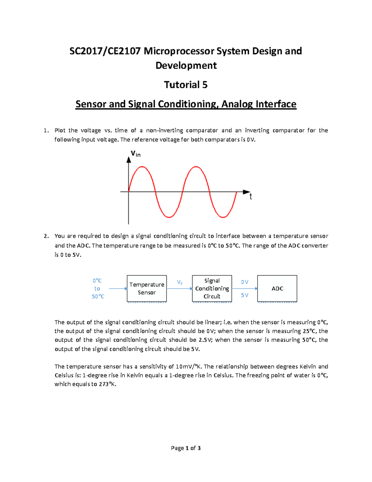 SC2017/CE2107 Tutorial 5: Sensor & Signal Conditioning Circuit Design ...