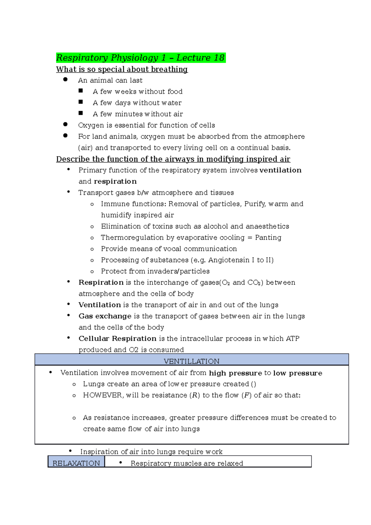 Respiratory Physiology 1 - Describe the function of the airways in ...