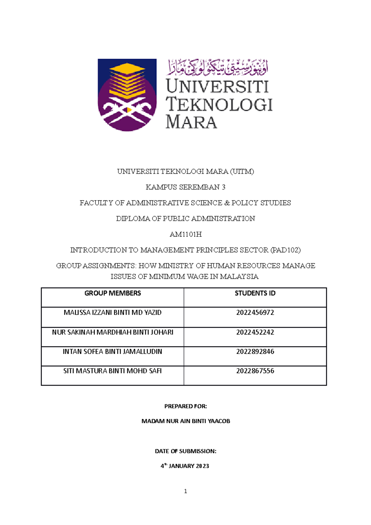Assignment PAD101 - use it just for reference. - UNIVERSITI TEKNOLOGI ...