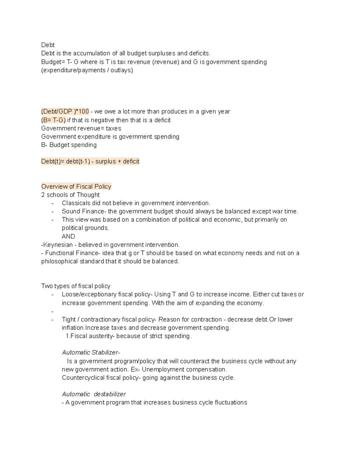 Fiscal Policy & Debt: Key Concepts and Theories Explained - Studocu