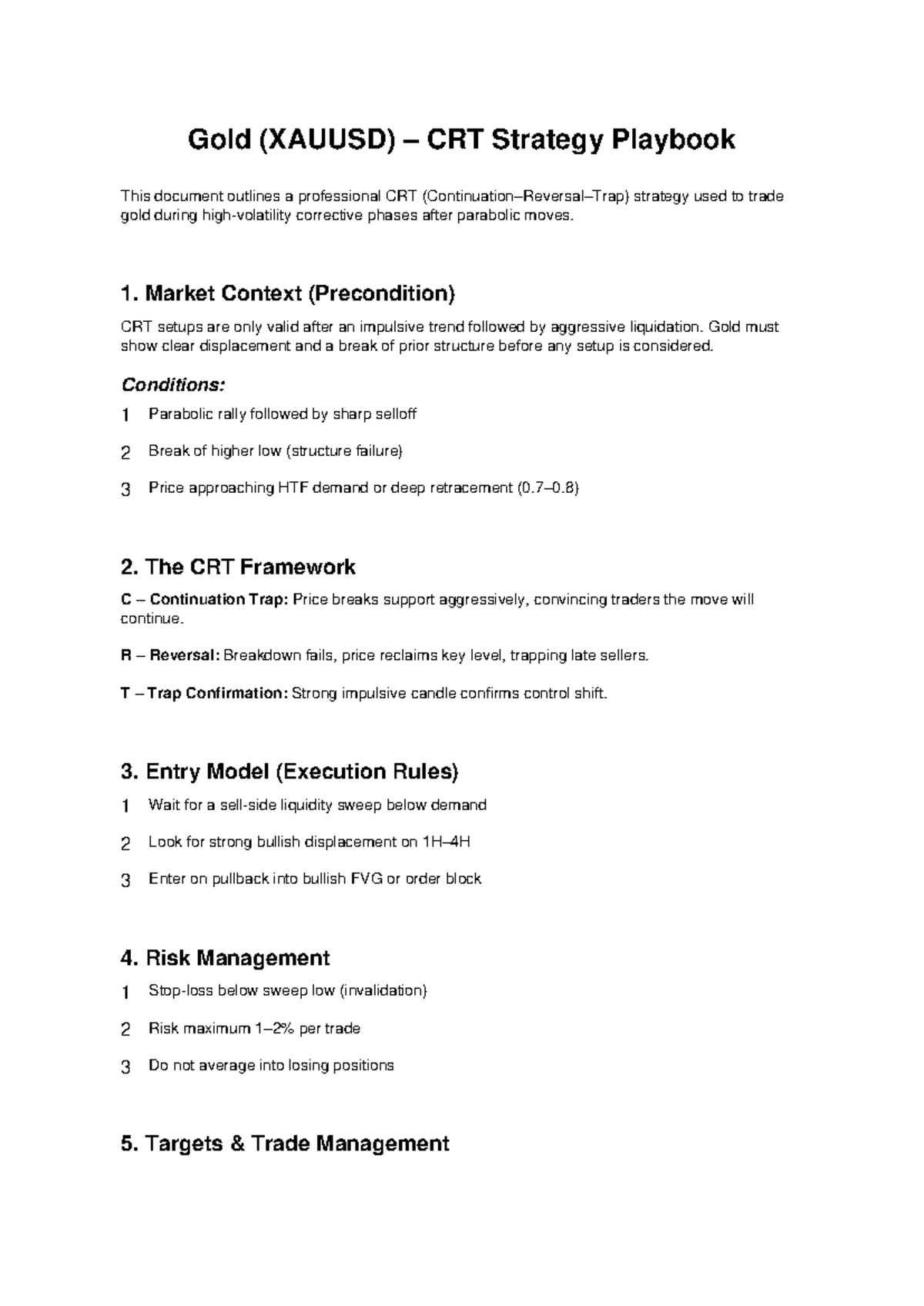 Gold (XAUUSD) CRT Strategy Playbook: Trading During Corrections - Studocu