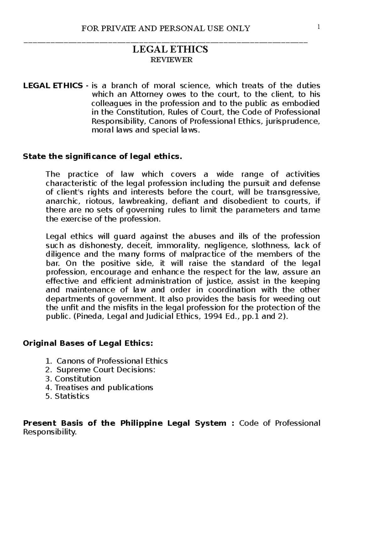 Legal Ethics Reviewer: Key Concepts and Principles (LAW 101) - Studocu