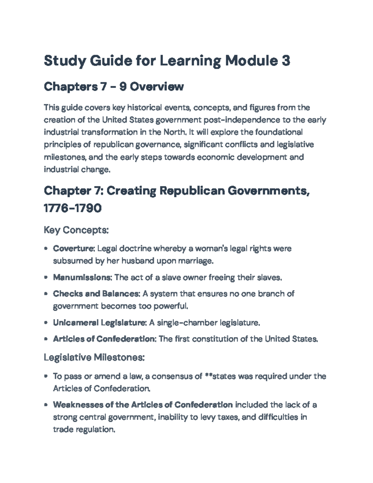 Study Guide for U.S. History: Chapters 7-9 Overview of Key Events - Studocu