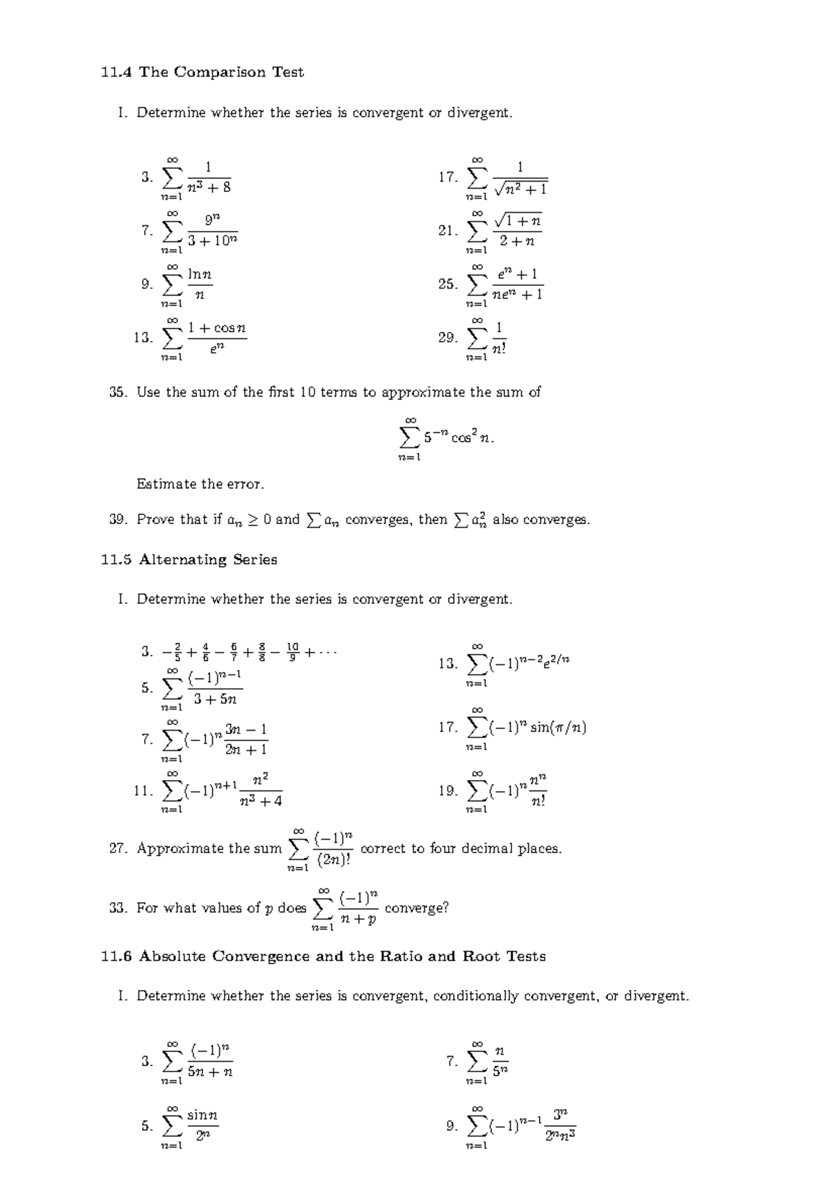 11.4 & 11.5 Series Convergence Tests: Exercises 18-25 - Studocu