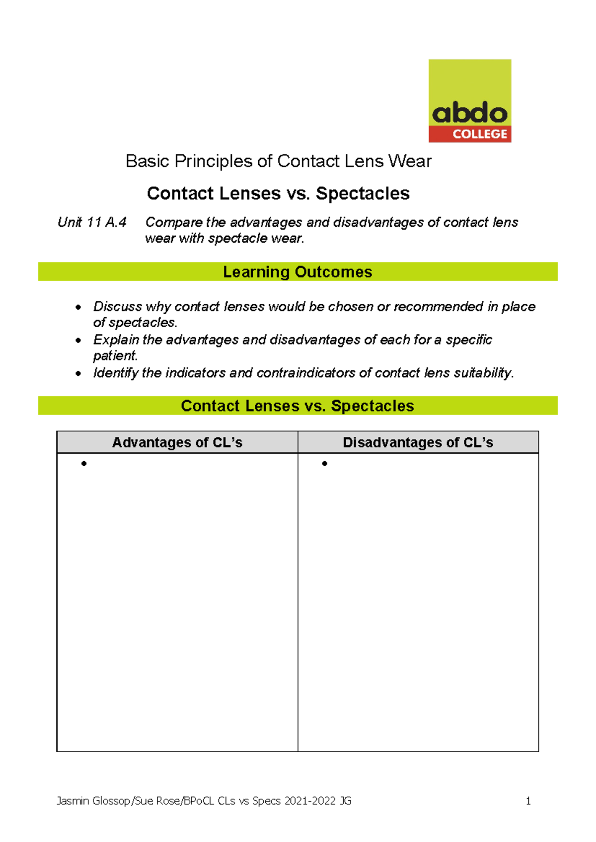 Comparison of Contact Lenses vs. Spectacles: BPoCL CLs Specs 2021-2022 ...