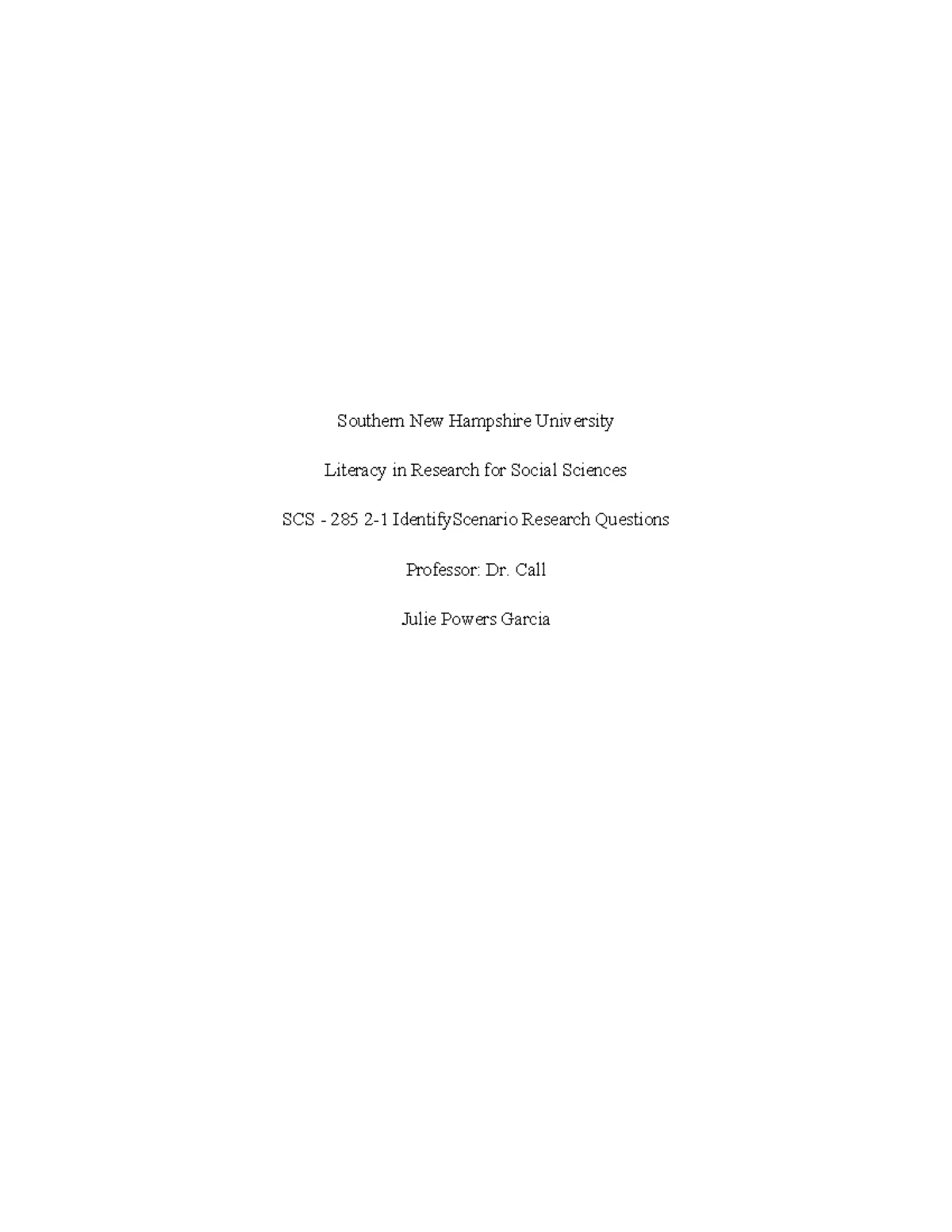 SCS 285 - Project One: Research Methods in Social Sciences - Studocu