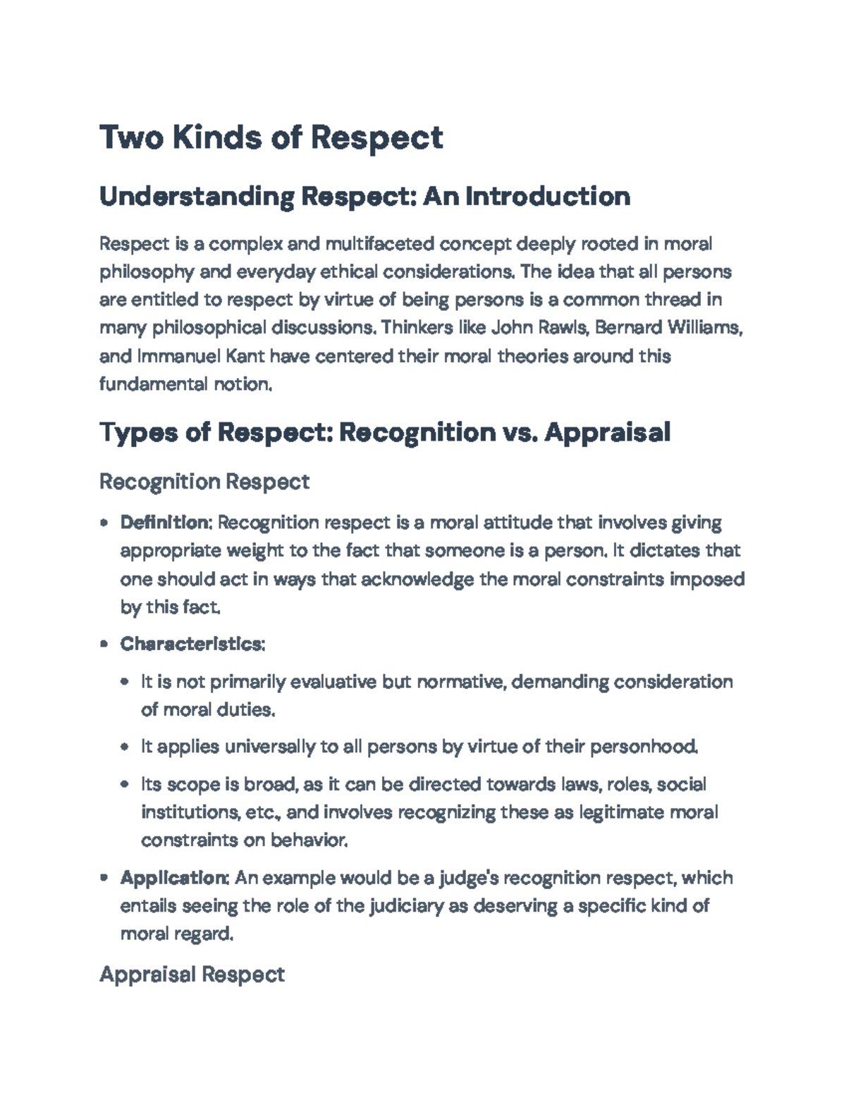 Two Kinds of Respect: Recognition vs. Appraisal in Ethics - Two Kinds ...