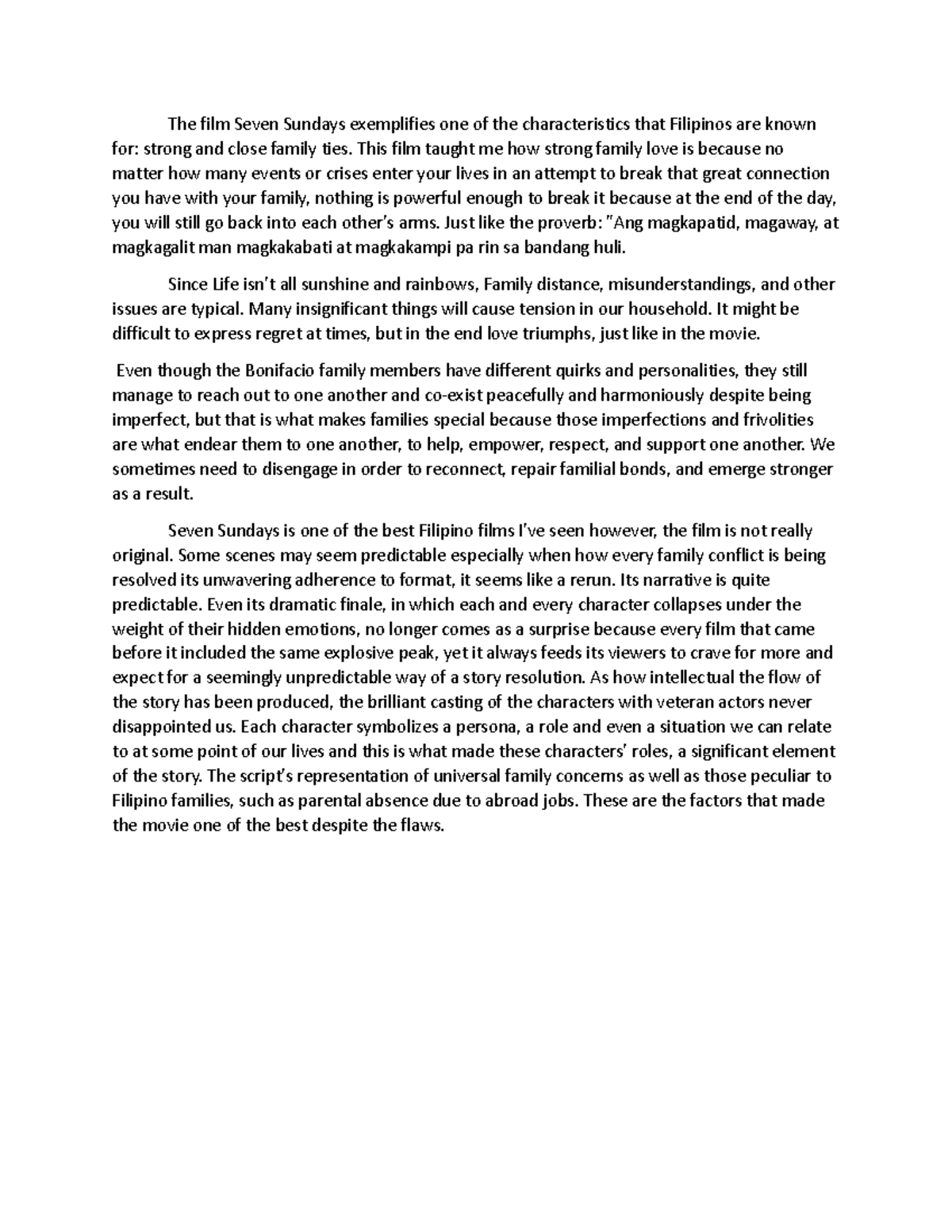 7 Sundays Critique Paper: An Analysis of Family Themes in Film - Studocu