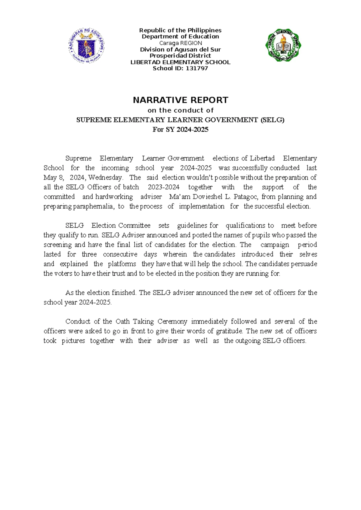 Activity Design SELG - Republic of the Philippines Department of ...