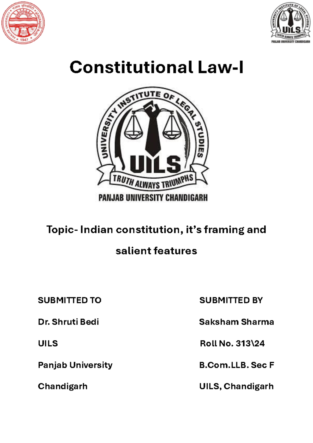 B.Com.LLB. Final Project: Indian Constitution - Framing & Key Features ...