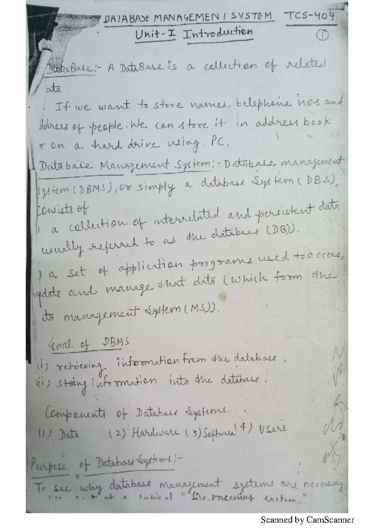 DBMS 101: Unit I Introduction to Database Management Systems - Studocu